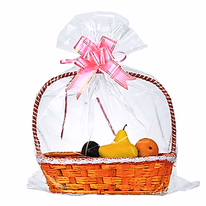 50 Packs Large Cellophane Bags 24" x 30" Clear Cellophane Gift Basket Wraps Extra-large 2.3 Mil Thick Clear Cello Bags for Fruit Basket, Gift Wrap, Treats, Arts and Crafts, 50ct Ribbon Bows