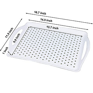 Non Slip Food Serving Tray with Handles, Rectangle Anti-Slip Non-Toxic Dishwasher Safe Tray for Snack Fruit Dessert Breakfast Drink(White)