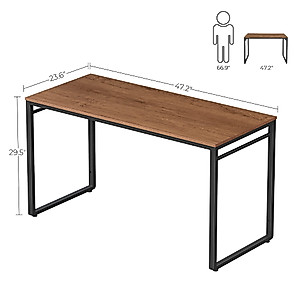 VASAGLE Computer Desk, Office Desk with 8 Hooks, for Study, Home Office, Easy Assembly, Industrial Design, 47.2 x 23.6 x 29.5 Inches, Walnut Brown and Black ULWD058B08