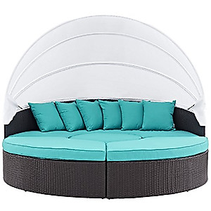 Modway Quest Wicker Rattan Outdoor Patio Canopy Sectional Daybed in Espresso Turquoise