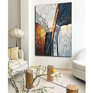 Canvas Wall Art for Living Room Dark Green and Gold Modern Large Abstract Painting Minimalist Painting 28 * 40inchs Wood Inside Framed Hanging Ready to Hang