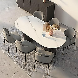 LAKIQ Slate Stone Oval Dining Table Contemporary Kitchen Dining Room Table Double Pedestal Table-Table Only-Without Chairs(White, 78.7" L x 31.5" W x 29.5" H)