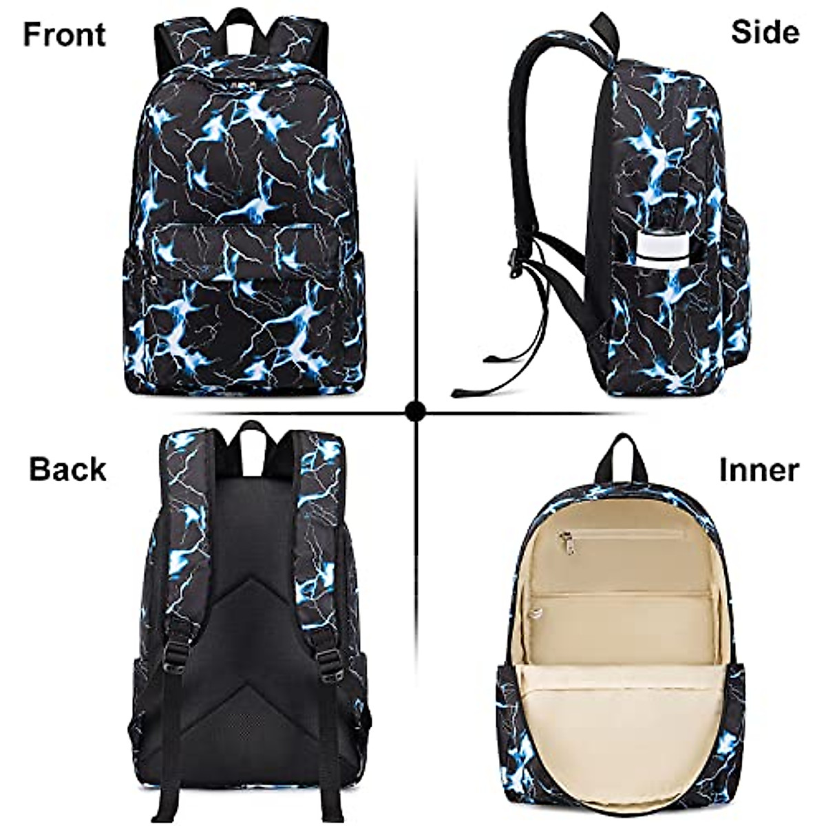 Bluboon School Backpack for Boys Teens Bookbag Travel Daypack Kids Girls Lunch Bag Pencil Case (Lightning Blue-3pcs)