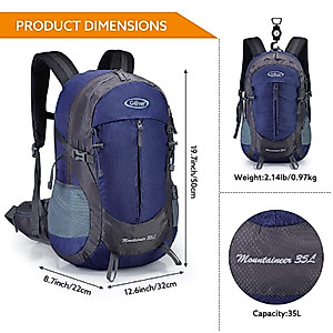 G4Free 35L Hiking Backpack Water Resistant Outdoor Sports Travel Daypack Lightweight with Rain Cover for Women Men (Dark Blue)