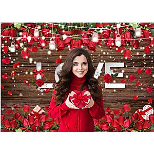 CHAIYA 7X5ft Mother's Day Backdrop Valentine Day Brown Wood Flower Love Heart Background Wedding Bridal Shower Party Decor Banner Valentine's Day Party Decoration CY-257