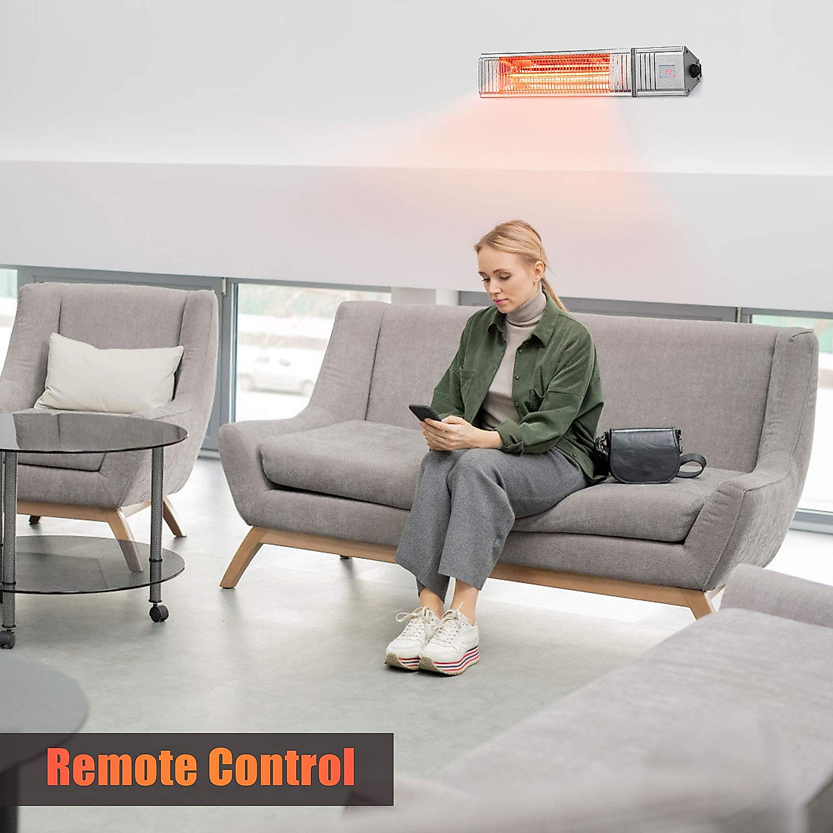 COSTWAY Electric Patio Heater 1500w, Wall-mounted Infrared Heater with Remote Control, 24H Timer, 9 Heat Setting, Quiet Outdoor Patio Heater for Garage, Home, Balcony