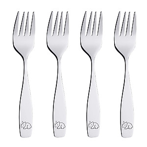 ANNOVA Kids Silverware 10 Pieces Children's Safe Flatware Set Stainless Steel - 4 x Forks, 4 x Dinner Spoons, 2 x Safe Knife Toddler Utensils, Metal Cutlery for Lunchbox (Engraved Dinosaurs)
