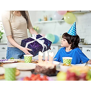 GIOLNIAY Galaxy Wrapping Paper for Boys Girls Birthday Baby Shower - Gift Wrap with Neon Stars, Watercolor Starry Sky with Constellations & Clouds, Galaxy with Nebula - 8 Sheets (20*29 Inch per Sheet), Recyclable, Easy to Store, Not Roll