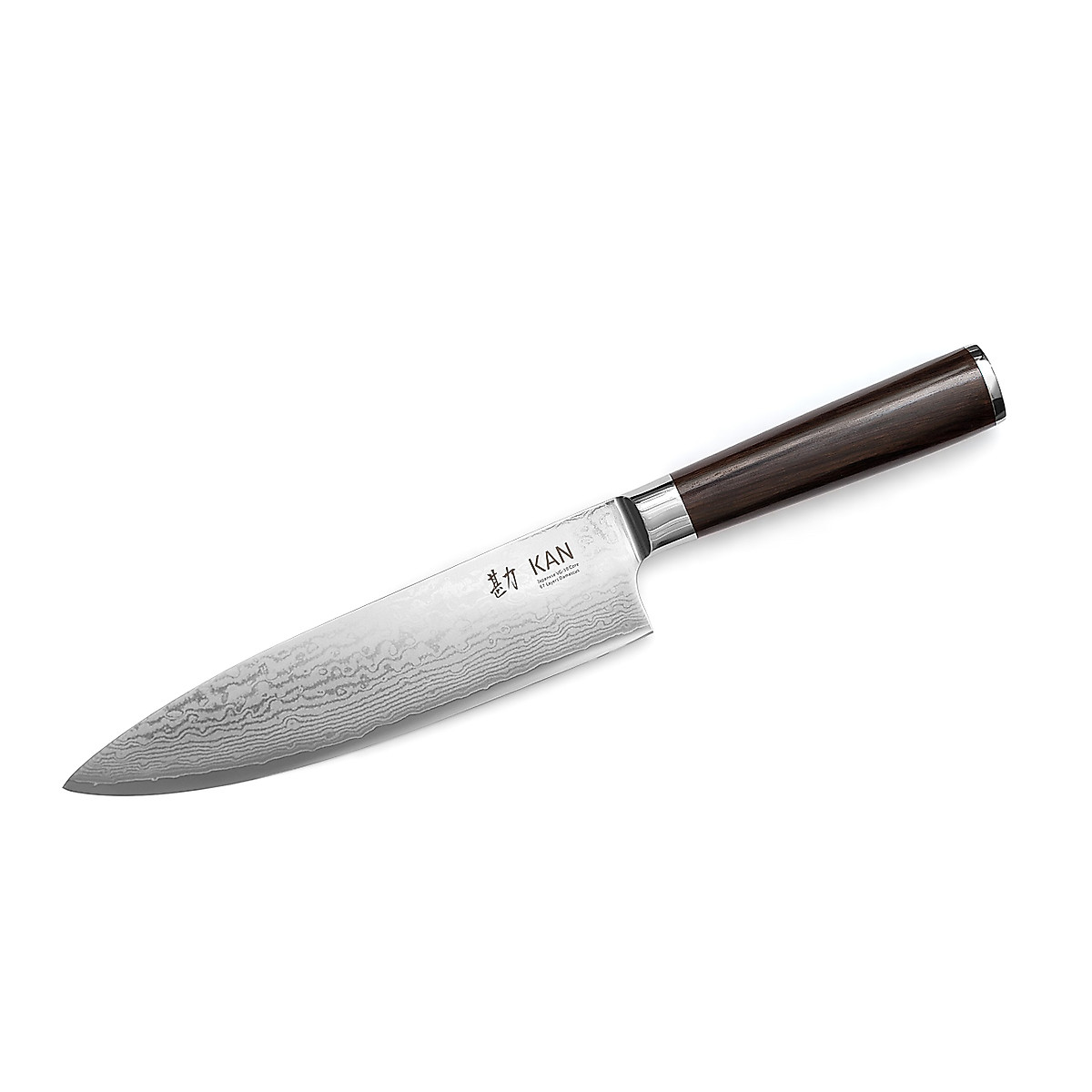 KAN Core Chef Knife 8-inch VG-10 67 layers Damascus Ambidextrous (Non-Hammered VG-10 Blade, Ebony Handle)