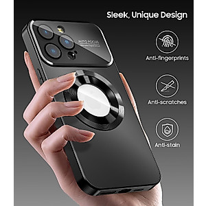 MAKAVO Magnetic for iPhone 13 Pro Max Case, Compatible with MagSafe, Built-in Camera Lens Protector, Logo View, Military Grade Drop Proof Phone Case Cover, Black