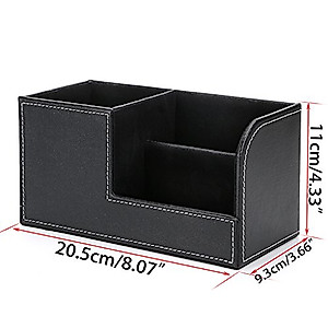 BTSKY PU Leather Desk Pen Pencil Holder- Multi-functional Desktop Organizer Storage Box Business Card Pen/Pencil Mobile Phone Remote Control Stationery Holder Home Office Table Top Organization Decor(black)