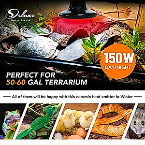 Simple Deluxe 150W Reptile Heat Bulb and 8.5 inch Clamp Light, 40-108℉ Digital Thermostat Controller and Thermometer Included, for Amphibian Pet & Incubating Chicken, Silver