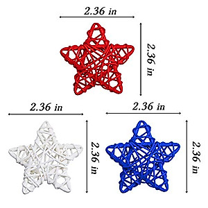 STMK 15 Pcs 4th of July Star Shaped Rattan Balls Decoration, 2.36 Inch Red White and Blue Star Shaped Wicker Balls for 4th of July Home Decor DIY Vase Bowl Filler Ornament Wedding Table Decoration