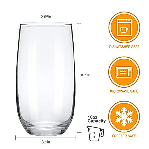 Ufrount Highball Glasses Set,Tall Drinking Cups Set of 8,Clear Water Glass Tumblers with Straws,16 OZ Glassware for Kitchen,Bar,Mojito,Cocktail,Juice,Mixed Drink,Water,Beer