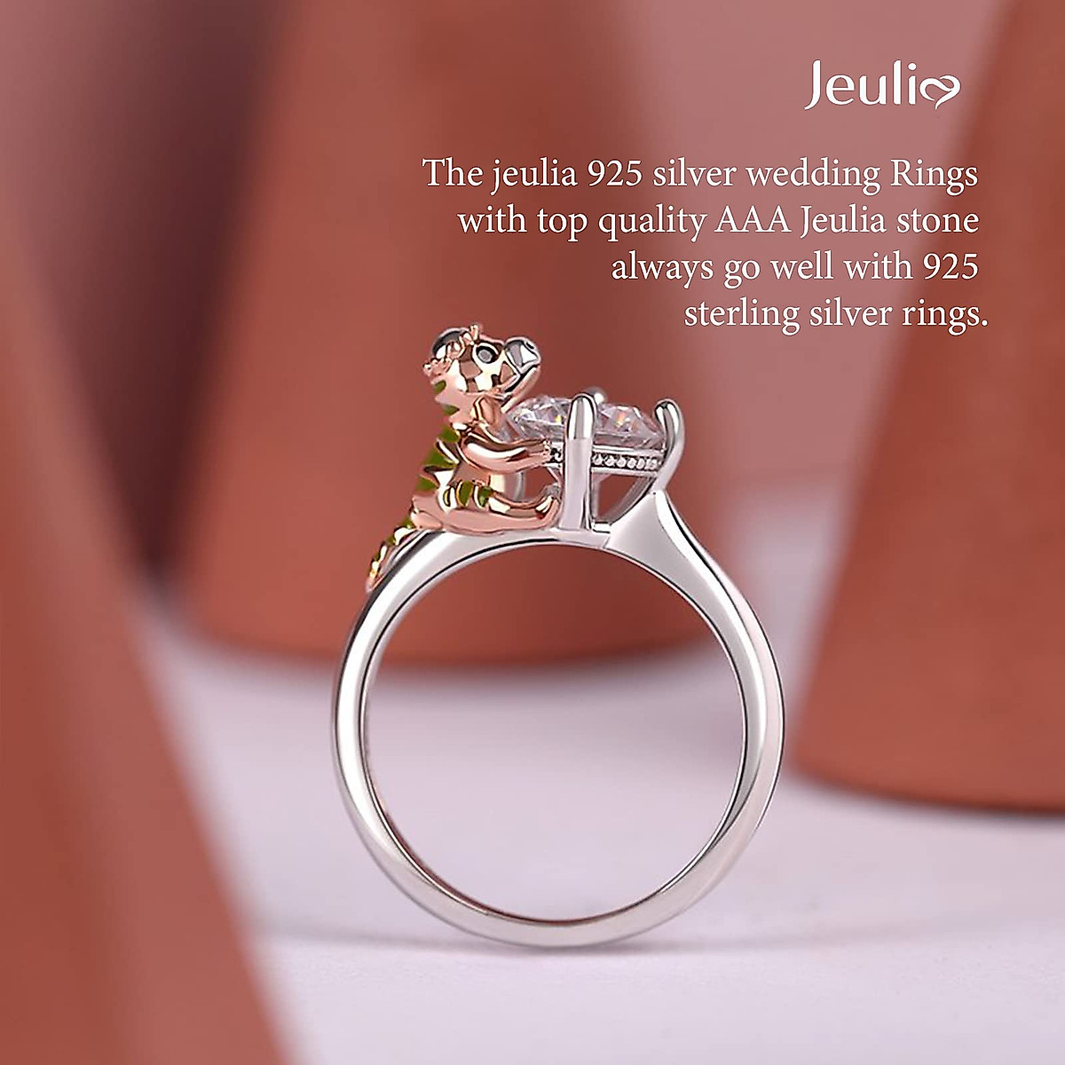 Jeulia Hug Me Adorable Hamster Snail Round Cut Sterling Silver Ring Fashion Anniversary Engagement Wedding Christmas Birthday for Boyfriend With Gift Jewelry Box (Clever Dinosaur, 8.5)