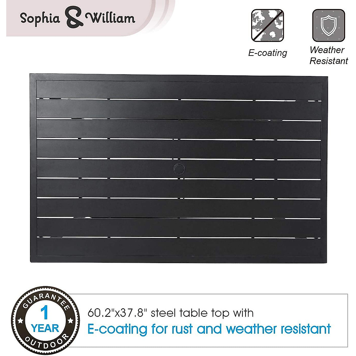 Sophia & William Patio Dining Set 7 Piece Wicker Outdoor Table and Chairs Furniture Set, 6 High-Back Rattan Chairs and 1 Metal Rectangular Dining Table with Umbrella Hole