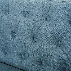 Christopher Knight Home Bernice Mid-Century Modern Tufted Fabric Sofa, Blue / Natural