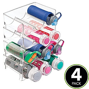 mDesign Stackable Plastic 3 Bottle Refrigerator Wine Rack - Kitchen Storage Organizer for Champagne, Wine or Water Bottles - Stacking Wine Organizer for Fridge - Ligne Collection - 4 Pack - Clear