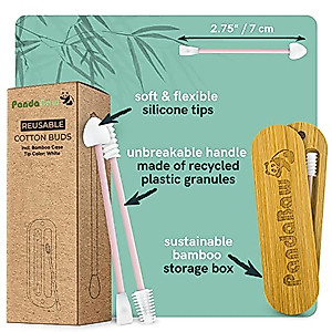 New: PandaBaw® 2 x Reusable Cotton Swabs [Extra Soft] - Silicone Qtip, Reusable Qtips for Ears, Makeup & Travel - Zero Waste Products Reusable Ear Swabs - Eco Friendly Qtips [Pink] - Easy to Clean