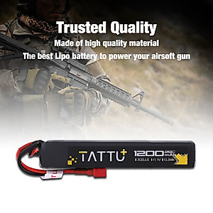 TATTU 11.1V LiPo Airsoft Stick Battery with Deans Connector,3S 1200mAh 25C Battery Pack for Airsoft Gun