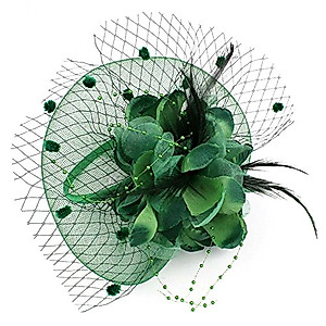 ACTLATI Fascinators Hat for Women Tea Party Headband Wedding Cocktail Flower Mesh Feathers Hair Clip 20s Flapper Headpiece,Dark Green