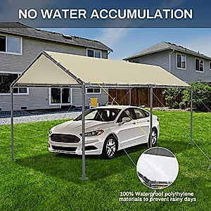 Carport Canopy 10x20 Heavy Duty, Metal Carport Waterproof Carport Garage Tent Outdoor for Car Tuck Boat SUV Party (Beige)