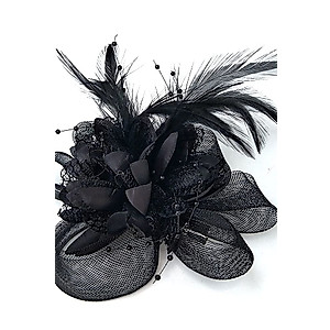 TS Accessories Headwear Elegant Luxurious Feather Mesh Fascinators Hair Clip for Wedding/Banquet/Party/Church(Black)