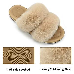 COFACE Fuzzy Slippers for Women Open Toe Orthopedic Slippers with Arch Support Fluff Fax Fur Ladies Plantar Fasciitis Slippers for Woman Indoor House Slides size 8.5