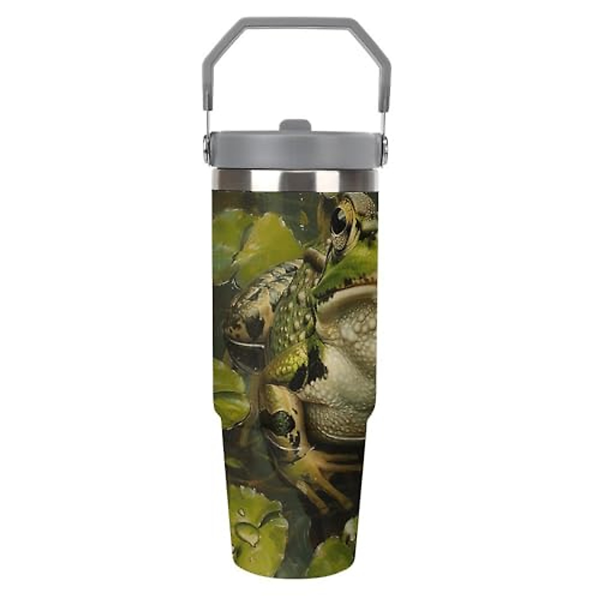 YTLKGFP 30 Oz Large Capacity Car Cup Lily And Frog Tumbler with Handle Straw Lid Insulated Stainless Steel Water Bottle Travel Mug Leak-proof Car Cup Keeps Cold Or Hot