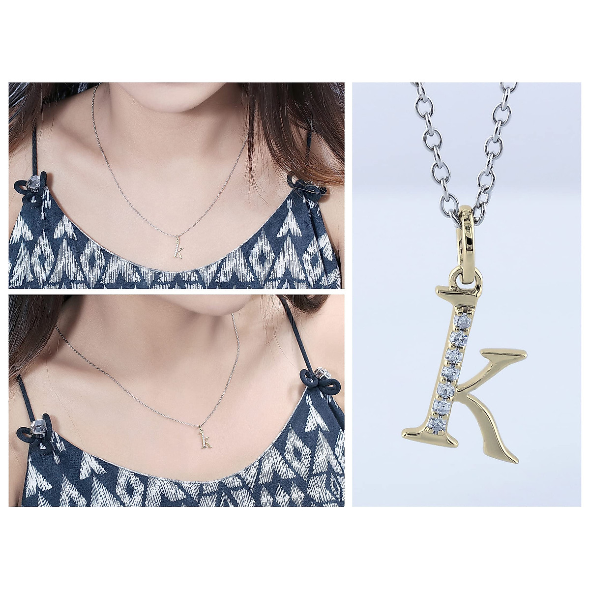 Dazzlingrock Collection 0.05 Cttw Round White Diamond Lowercase Initial 'k' Pendant Necklace with 18 inch Silver Chain for Women in 14K Solid White Gold
