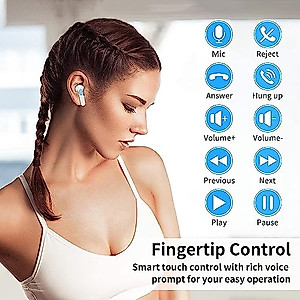 TOPFREE Wireless Earbuds Bluetooth 5.3 Headphones with Charging Case HiFi Stereo Sound in-Ear Earphones Built-in Mic IPX7 Waterproof Touch Control Ear Bud Auto Pairing Noise Cancelling Headset
