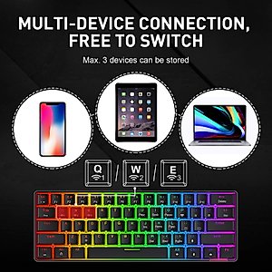 havit Wireless 60% Mechanical Keyboard 61 Keys Rainbow Backlit Gaming Keyboard Bluetooth 5.0/Type-C Wired Programmable Computer Keyboard with Red Switch for Multi-Devices PC Mac Laptop (Black)
