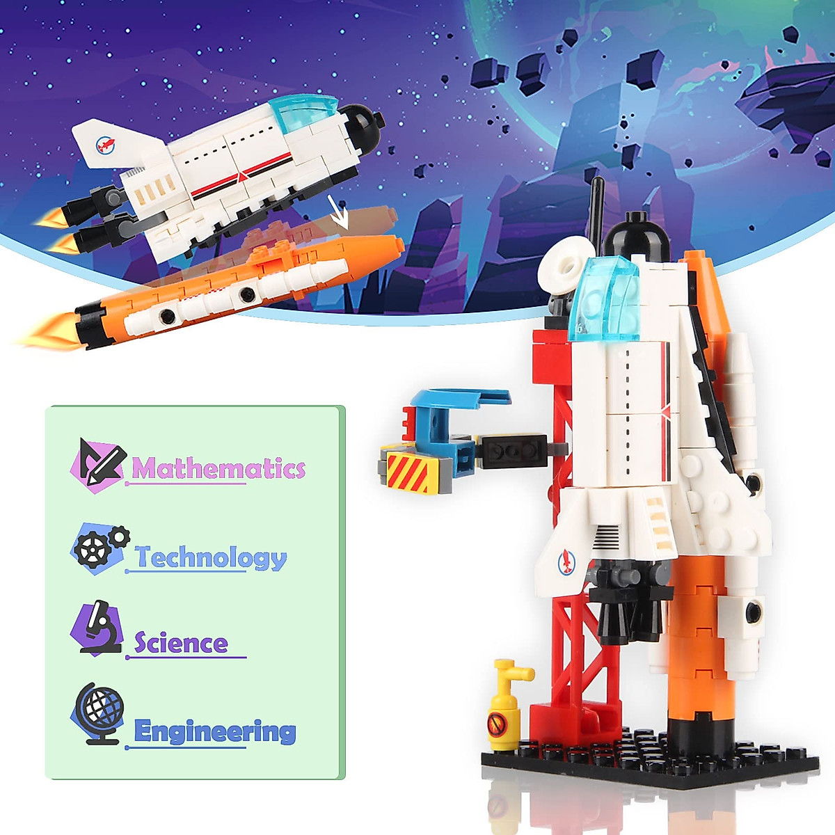 Scosloo Mini Space Shuttle Building Block Toy, Spaceship Rocket Launch Center Toy Set, Aerospace Rocket Building Kit Gifts for 7 8 9 10 11 12 Years Old Boys Kids (107Pcs)