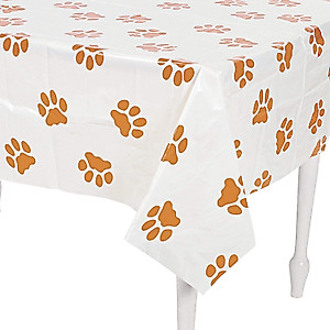 Fun Express Puppy Paw Print Tablecloth | Kid and Dog Birthday Party Supplies | Dog Party Decorations | Plastic Tablecover | Dog Party Supplies | One Tablecover
