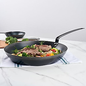 Restaurantware Met Lux 16 Inch Fry Pan, 1 Lightweight Frying Pan - Induction-Ready, Triple-Riveted, Black Carbon Steel Cooking Skillet, Durable, For Searing, Sauteing, And Browning Food
