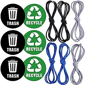 Large Rubber Bands for Garbage Cans 6 Pack with 6 Pack Recycle Stickers Trash Can Elastic Rubber Bands Fits 55 to 96 Gallon Litter Box Bands for Home Office School Indoor and Outdoor, 3 Colors