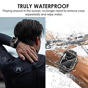 [ Looks Like Ultra Protector Case ] CHANCHY 2 in 1 Waterproof Case for Apple Watch Case 44mm with Screen Protector, Front & Back Full Protective Bumper Face Cover for Men Women, 44mm, Titanium