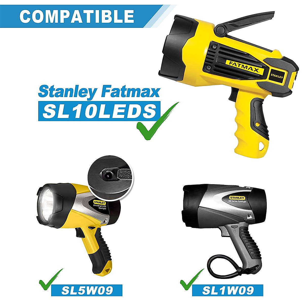 PwrON AC Adapter Compatible with Stanley Fatmax SL10LEDS 10 Watt Li-ION LED Rechargeable Spotlight, SL1M09 SL5W09 HID0109 FL5W10 FL3WBD LED Rechargeable Flashlight 12VDC Power Supply Cord