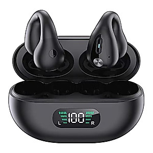 Ertuly Wireless Ear Clip Bone Conduction Earbuds Open Ear Headphones Bluetooth for Android iPhone, Sport Wireless Earbuds with Earhooks Up to 16 Hours Playtime Waterproof Outer Ear Headphones