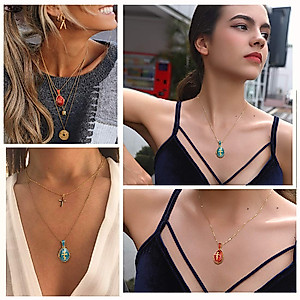 U7 Orthodox Cross Pendant 18K Gold Plated Red Enamel Locket Necklace for Women Men