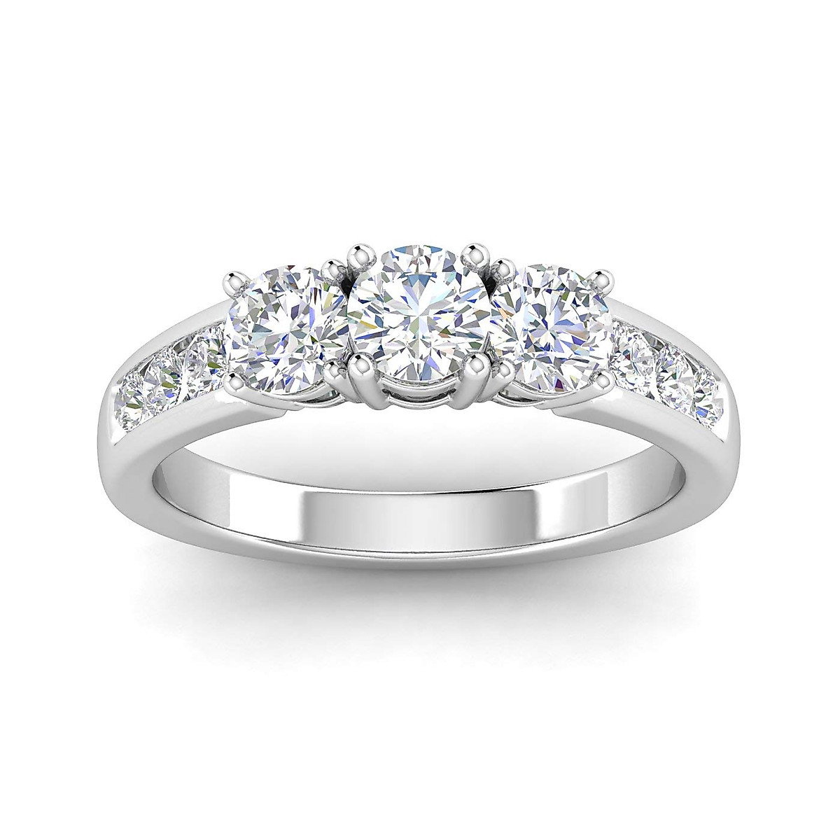 1.50ctw Diamond Three Stone Ring With Side Stones in 14k White Gold (1.50ctw, H-I, I2-I3)