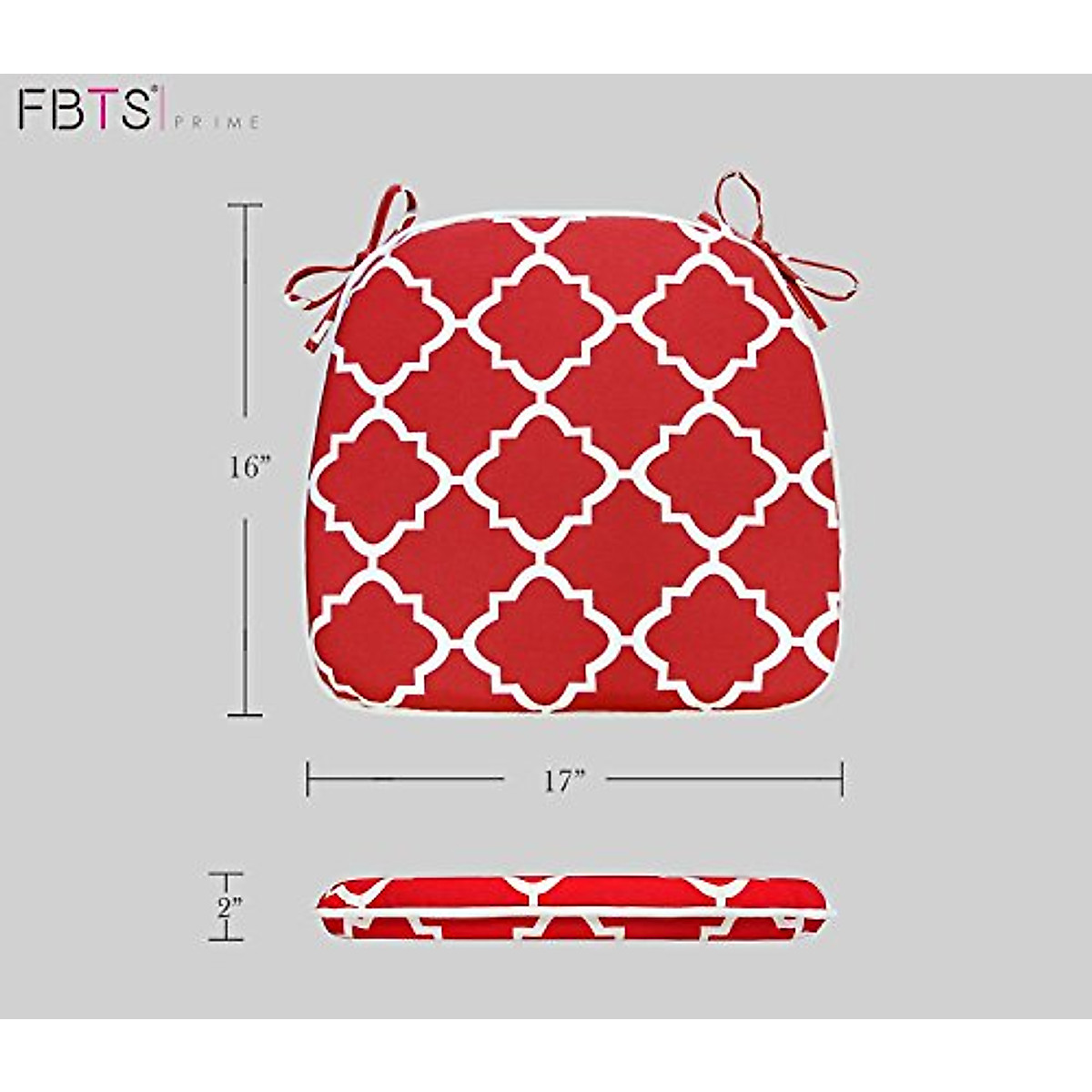 FBTS Prime Outdoor Seat Cushions Set of 2 Patio Chair Cushions with Ties 16x17 Inch Red Geometry U-Shape Chair Pads for Outdoor Patio Furniture Garden Home Office