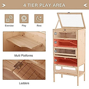 PawHut 5-Tier Wooden Hamster Cage Mice Habitat Rat Habitat with Openable Top, Front Door and Storage Shelf
