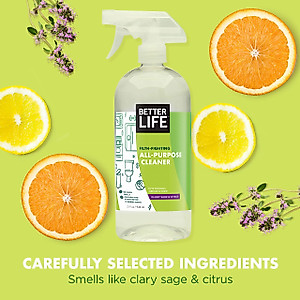 BETTER LIFE All Purpose Cleaner, Multipurpose Home and Kitchen Cleaning Spray for Glass, Countertops, Appliances, Upholstery & More, Multi-surface Spray Cleaner - 32oz (Pack of 2) Clary Sage & Citrus