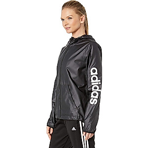 adidas Women's Essentials Linear Windbreaker, Black, Medium