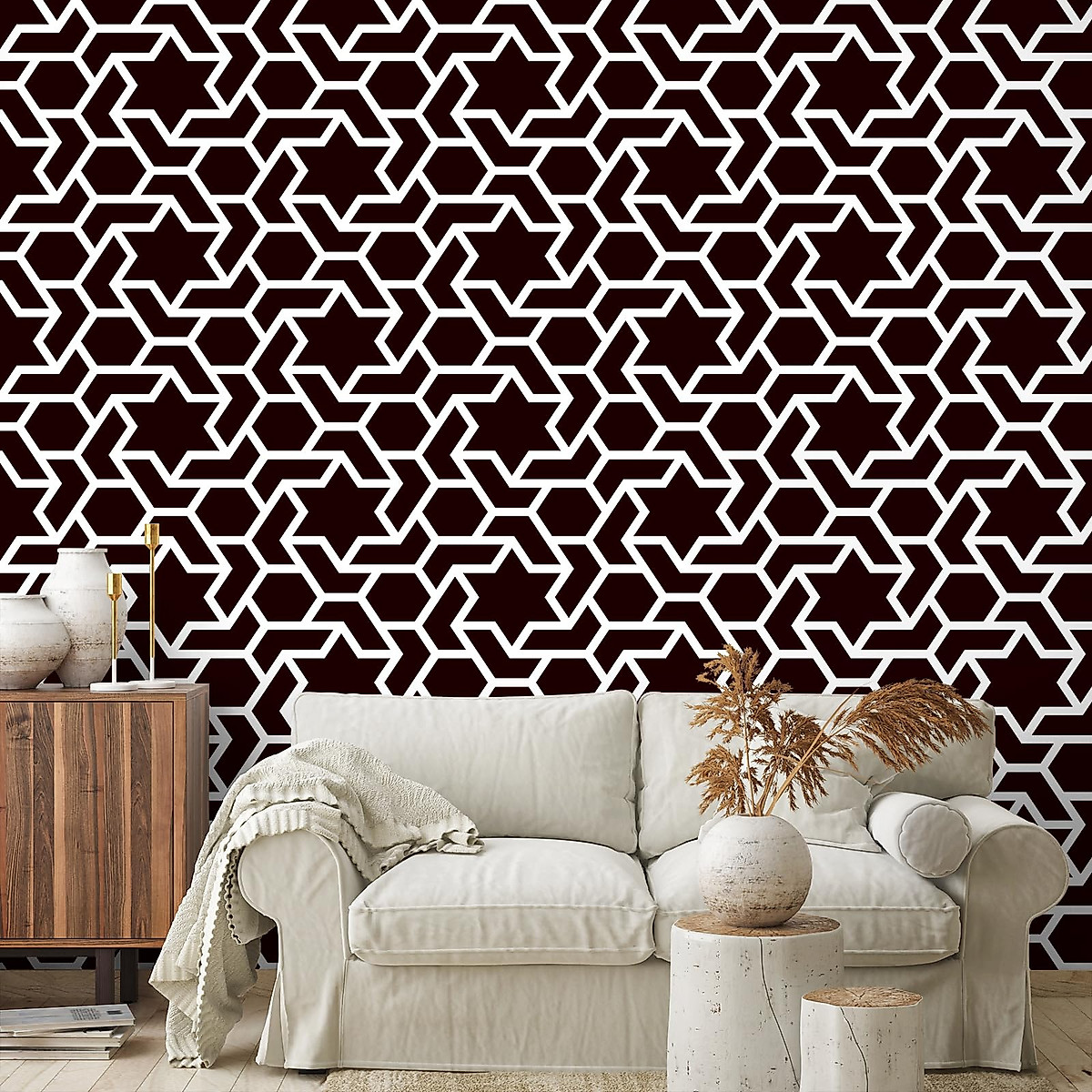 CHIHUT Black and White Peel and Stick Wallpaper Black Textured Wallpaper Hexagonal Stars Geometric Contact Paper for Cabinets Removable Self Adhesive Vinyl Wallpaper for Bedroom Walls 17.7”x100”