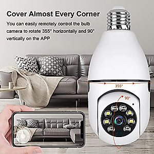 Wireless WiFi Light Bulb Security Camera, Support 5GHz/2.4GHz 1080P 360 Light Socket Security Cameras with 2-Way Talk, Smart Motion Detection Night Vision APP Alarm Events for Indoor/Home
