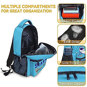 COOPASIA Personalized Shark Backpacks for Boys Girls, 16 Inch Cute Backpack for School, Blue Adjustable Straps, Durable, Lightweight, Large Capacity Bookbag for Kids