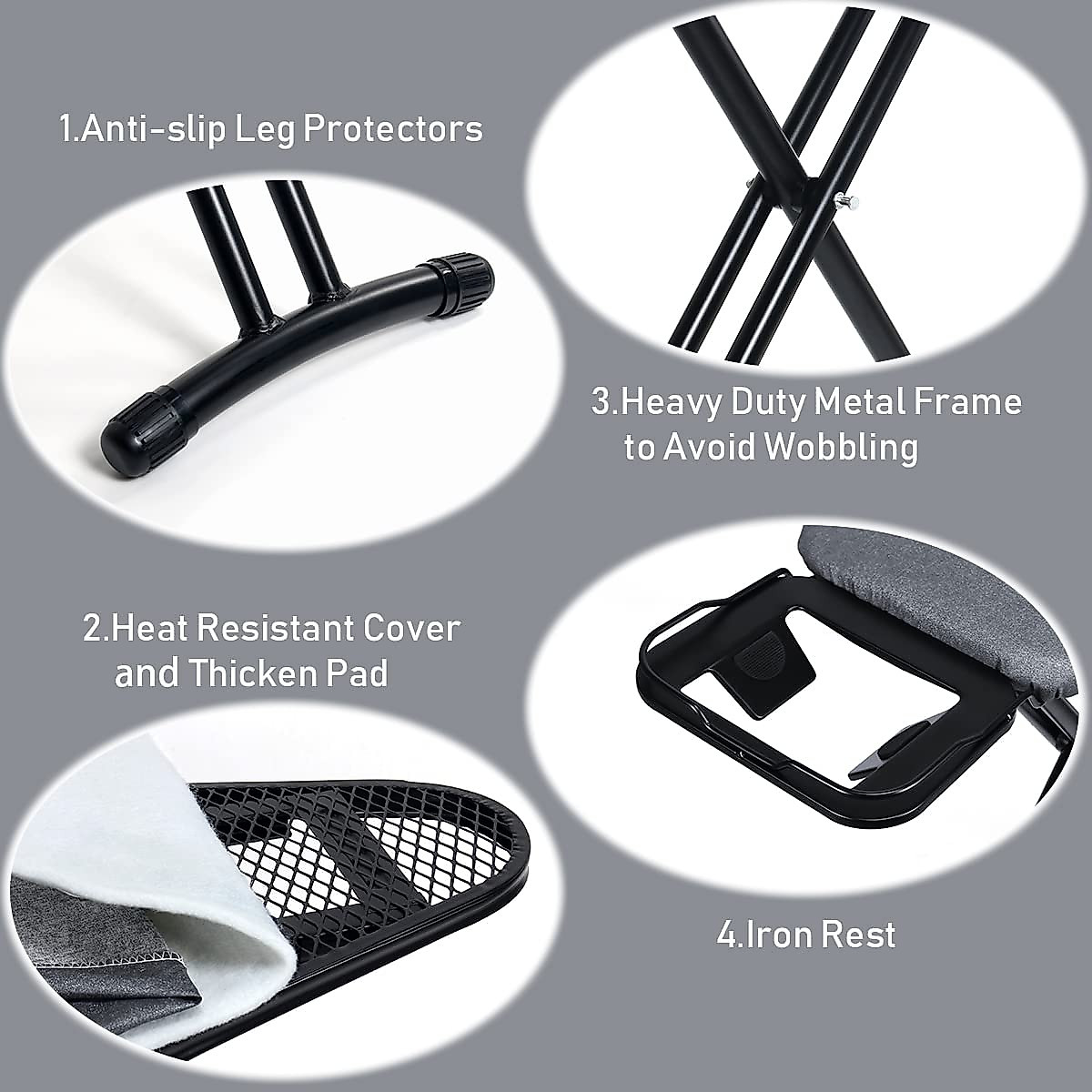 Duwee 13"x38" Ironing Board with Heat Resistant Cover and Thicken Felt Pad, Folding Adjustable Height Large Ironing Board,Heavy Sturdy Legs,Black