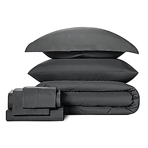CozyLux Twin XL Size Comforter Set 5 Pieces Dark Grey Twin Extra Long Bed in a Bag for College Dorm All Season Bedding Sets with Comforter, Pillow Shams, Flat Sheet, Fitted Sheet and Pillowcases